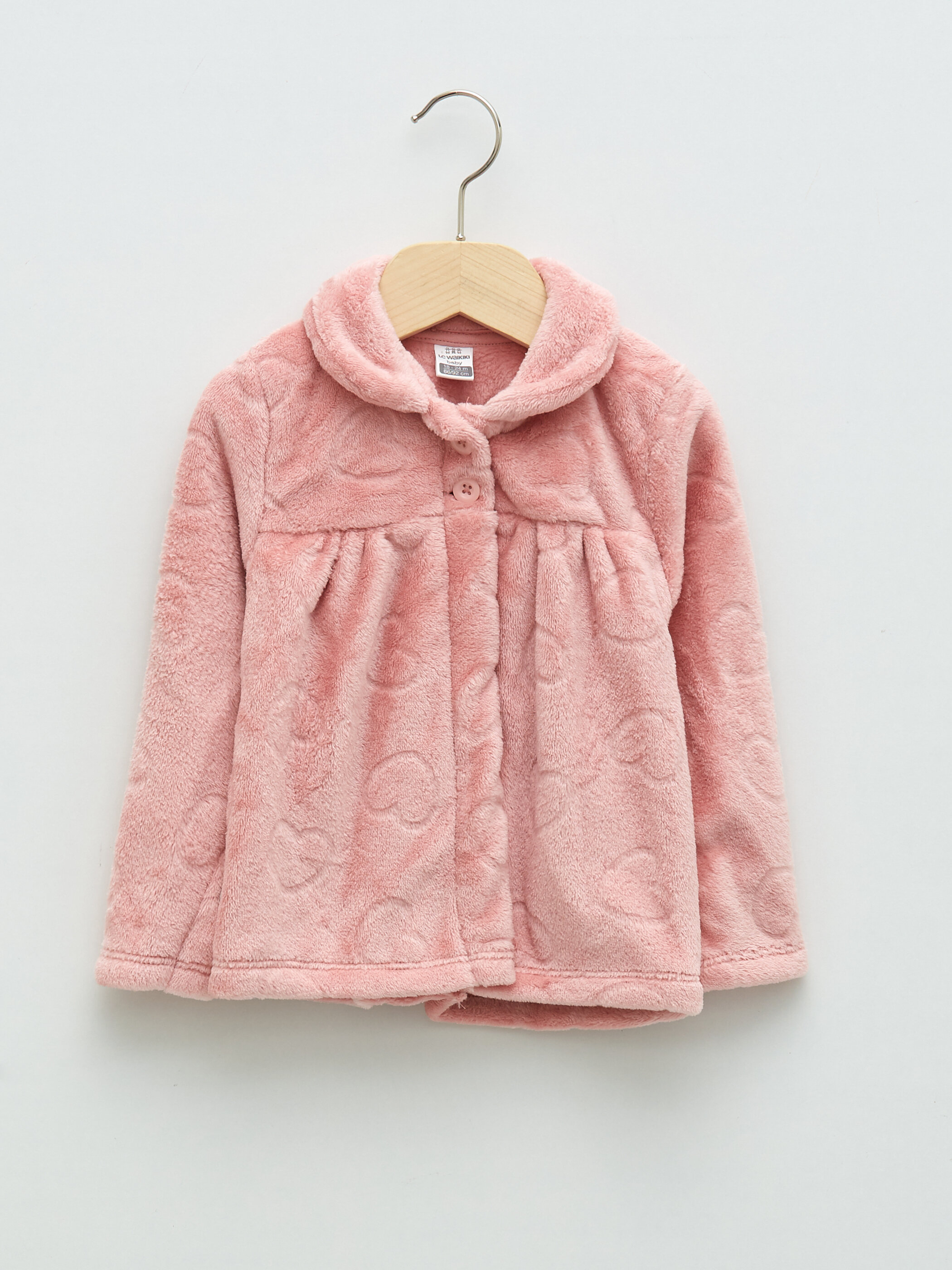 Bebe Yaka Uzun Kollu Desenli Kız Bebek Pelüş Mont