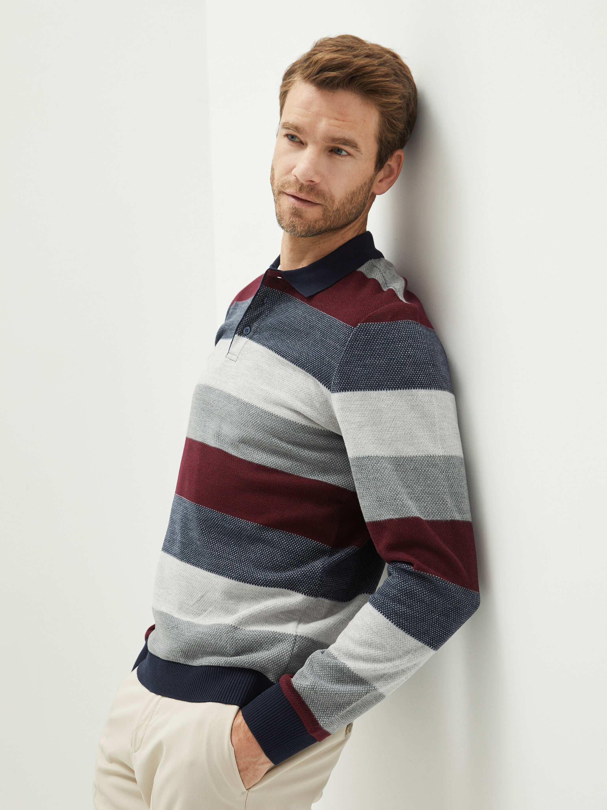 LCW CLASSIC Polo Yaka Uzun Kollu Çizgili Erkek Sweatshirt
