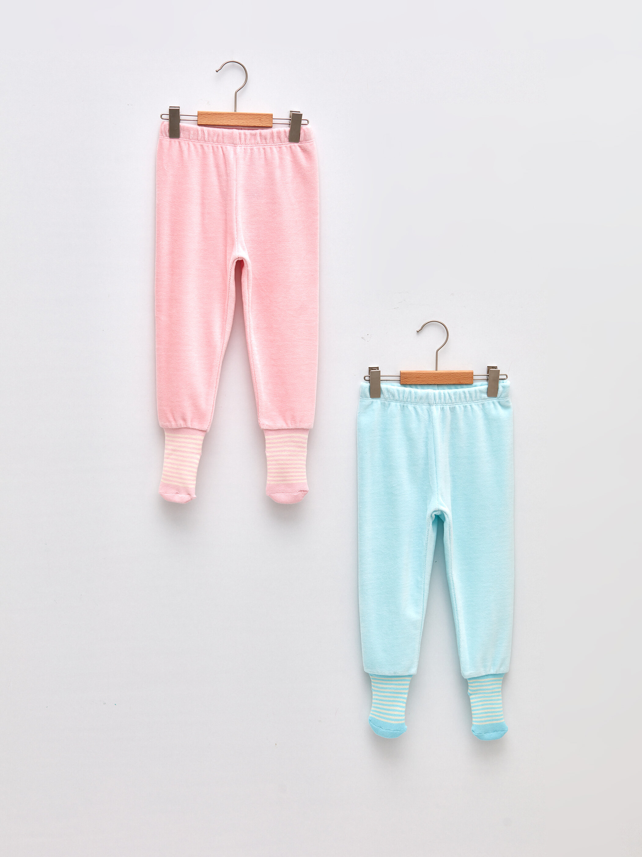 Beli Lastikli Kadife Kız Bebek Patikli Pijama Alt 2'li