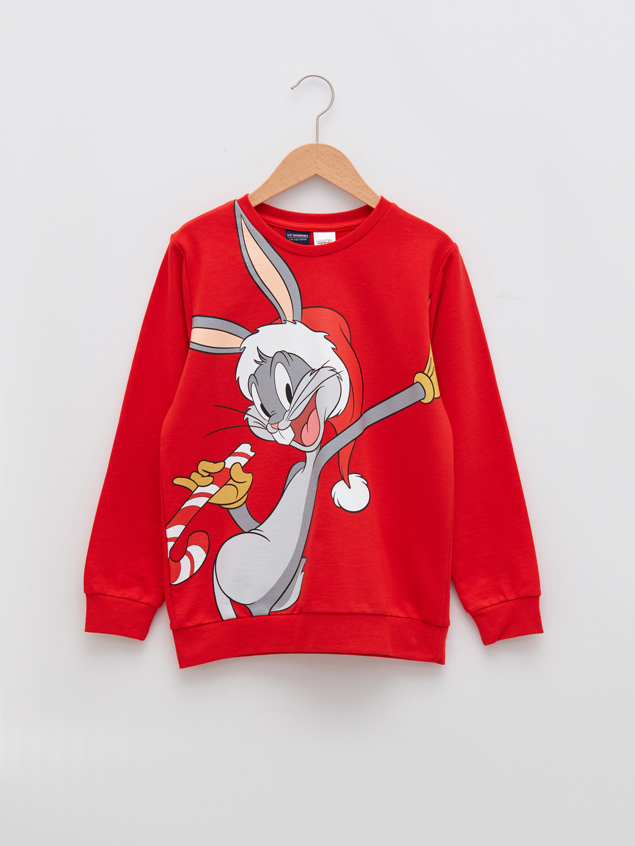 Bisiklet Yaka Bugs Bunny Baskılı Uzun Kollu Erkek Çocuk Sweatshirt