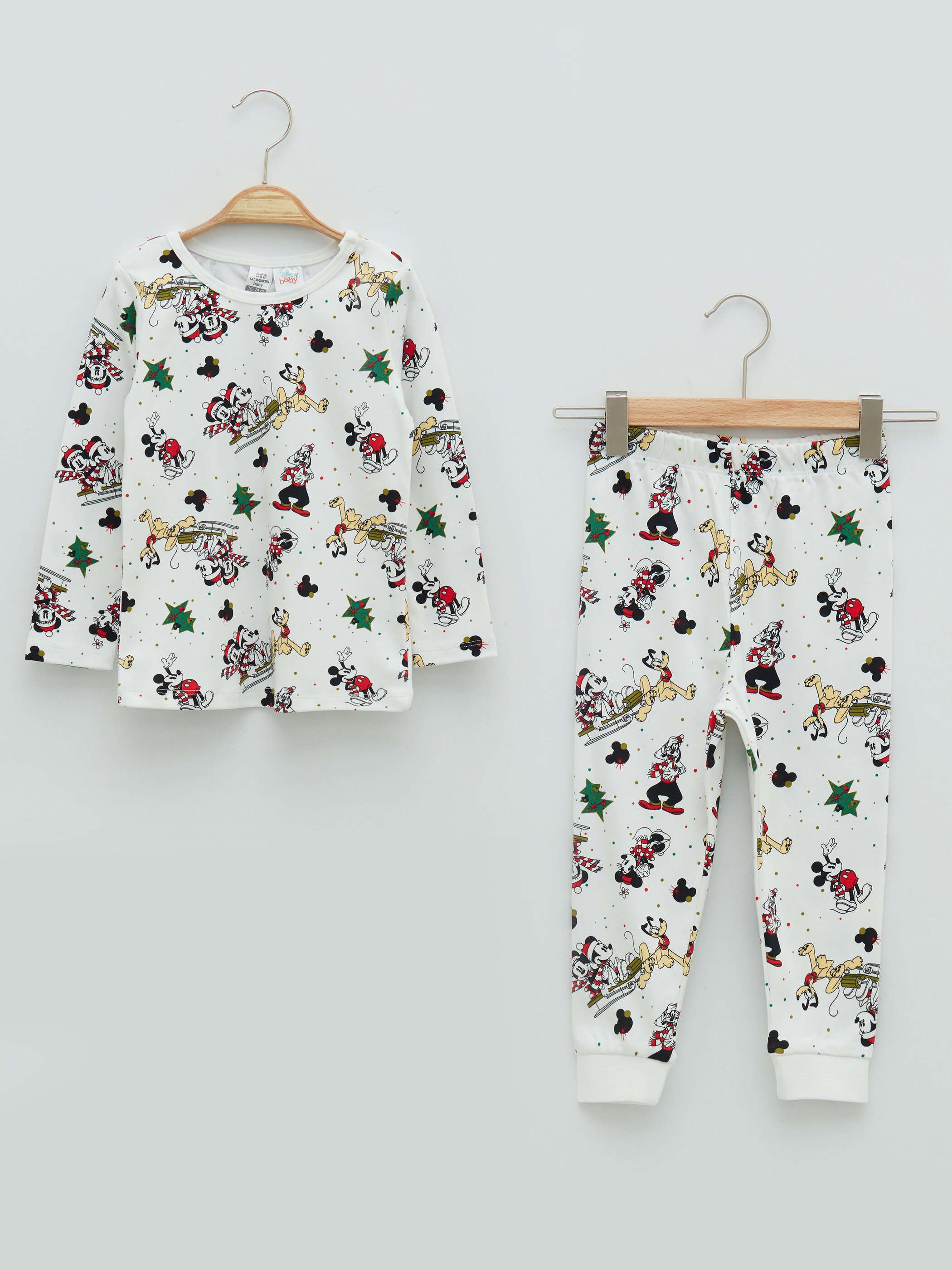 Bisiklet Yaka Uzun Kollu Pamuklu Disney Baskılı Erkek Bebek Pijama Takımı