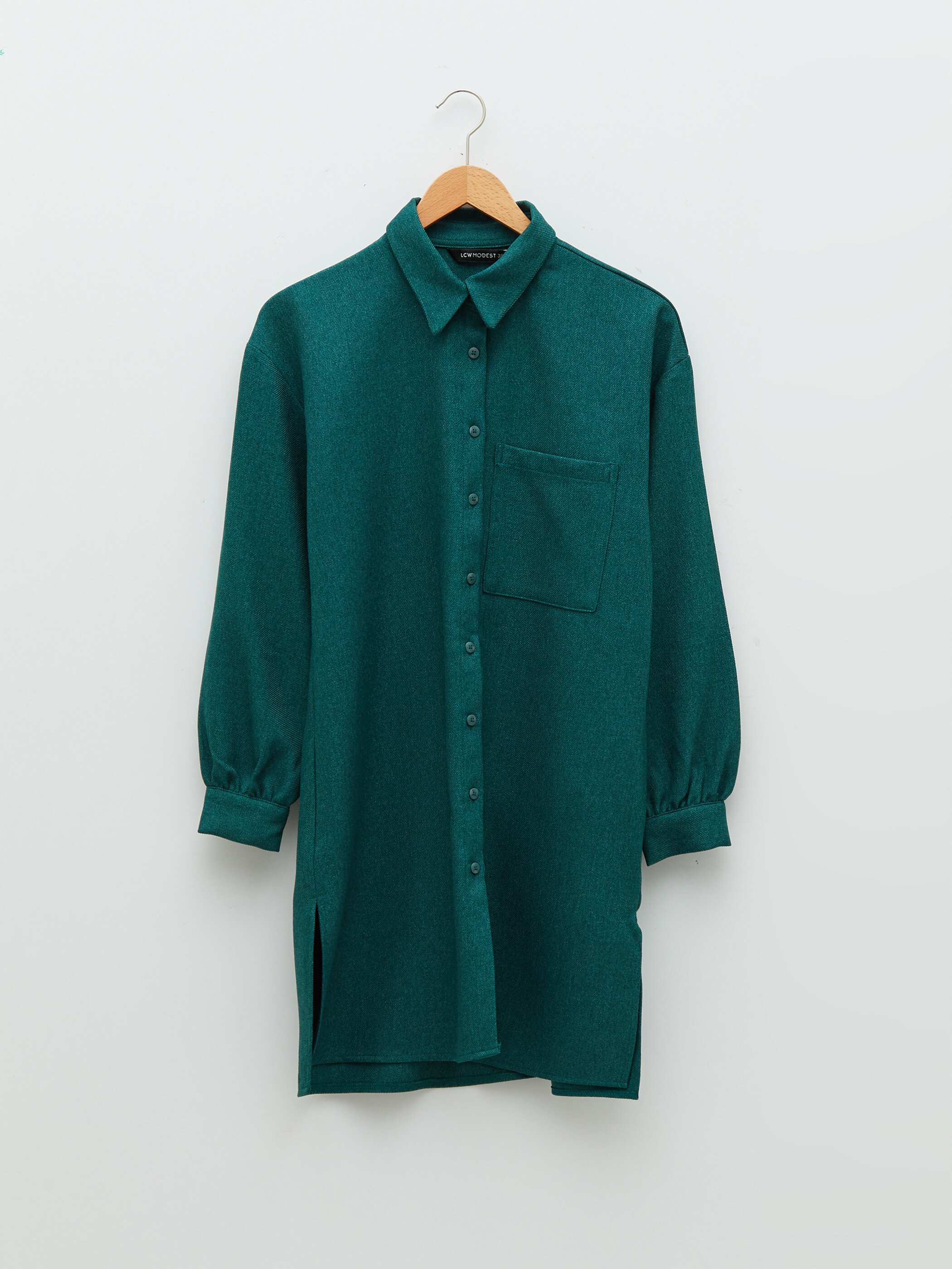 MODEST Gömlek Yaka Düz Uzun Kollu Gabardin Kumaş Oversize Kadın Tunik